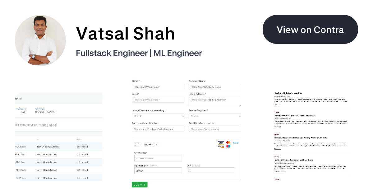 Vatsal Shah on Contra | Fullstack Engineer | ML Engineer