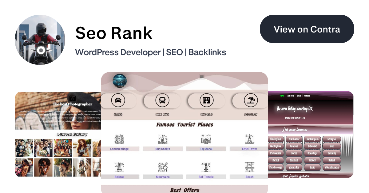 Seo Rank on Contra | WordPress Developer | SEO | Backlinks